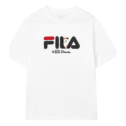 FILA men's fila x pepe shimada crossover casual breathable printing sports short sleeve white t-shirt